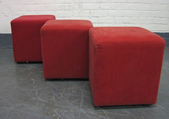 Red Linen Link Ottoman - Greenroom Prop & Event Furniture Rental